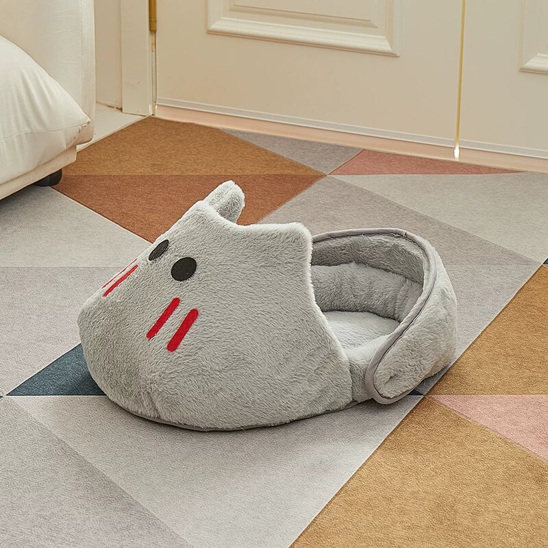 Уютная коврик-котелок в форме тапки, мягкий серый, малый размер 47x32x18см для дивана
