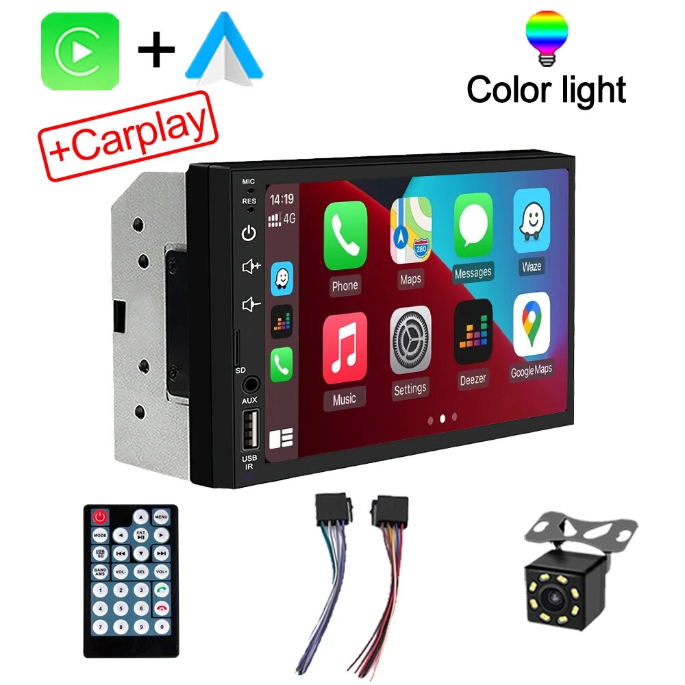 2DIN Автомагнитола 7" с Carplay, Android, Bluetooth, Color: 7011, CarPlay-Cam