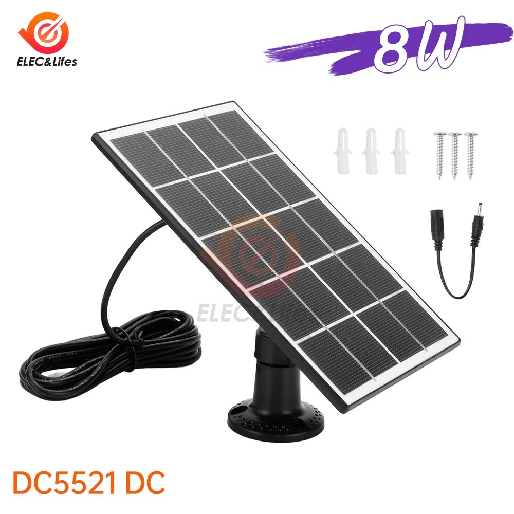 Солнечная панель 8W, черная, DC