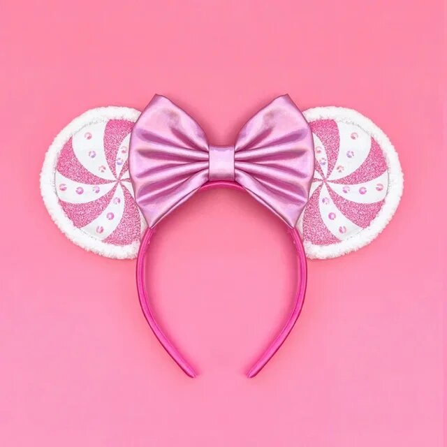 Повязка на голову Disney с белыми жемчужинами и ушками Микки Мауса, женское красочное украшение для волос из мягкого хлопка с бантиком, повязка на голову для девочки с Минни Маус, детский подарок.