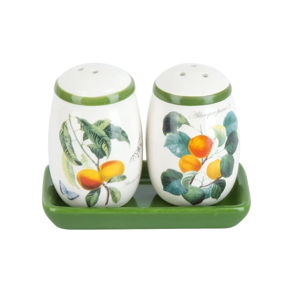 Набор для специй Dolomite солонка/перечница Fruit Garden 11x6х8,5 см, на керамической подставке L2521143