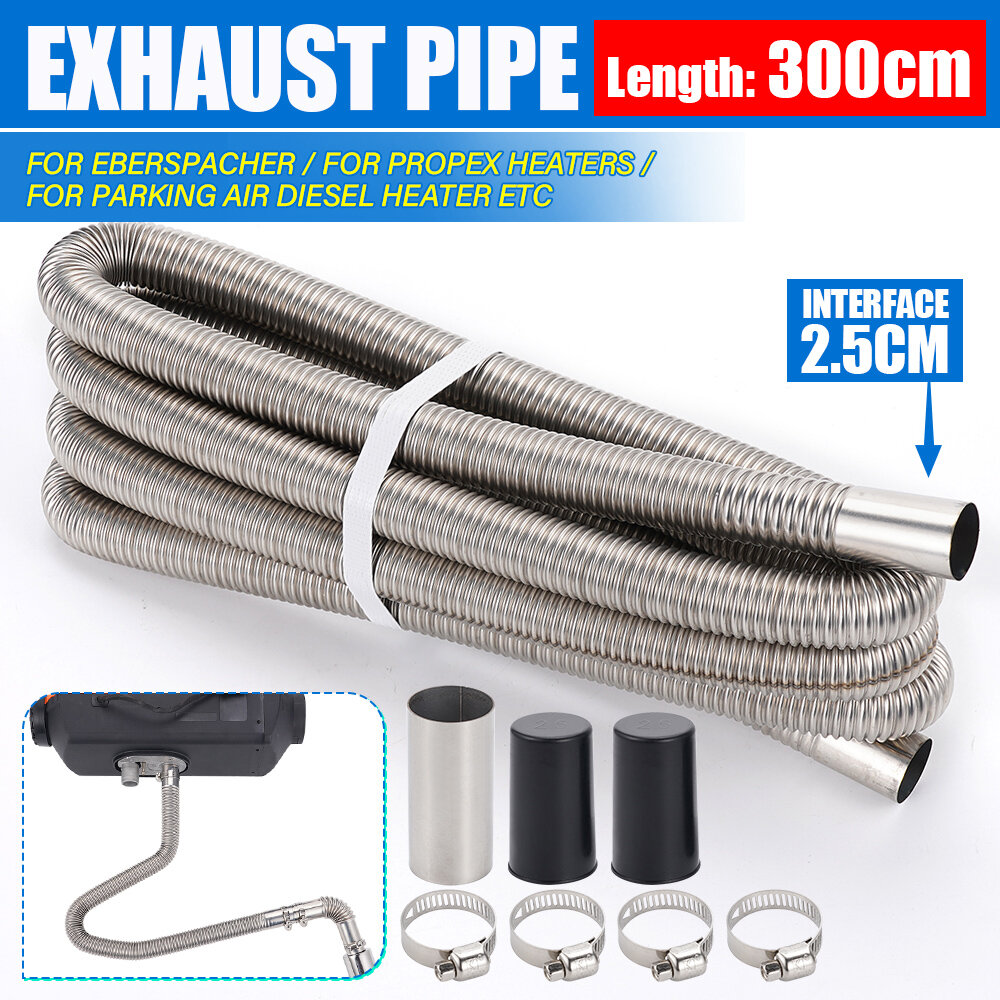 Нержавеющий выхлопной трубопровод для обогревателей 25/24 мм (60-300 см), с переходником и хомутами для