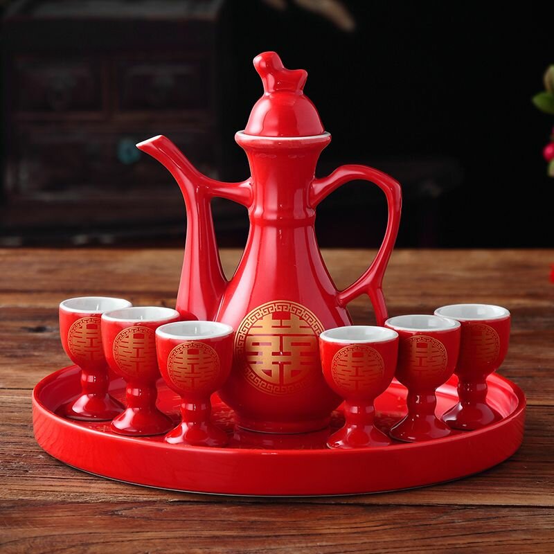 ⭐Кубок для тостов на свадьбу в китайском стиле, винный горшок для банкета, праздничный разделитель для вина, керамический набор для вина с драконом и фениксом⭐