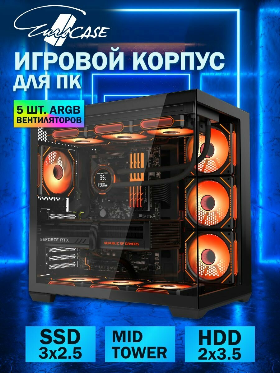 Корпус для ПК Eurocase M430ZZ черный, Mid Tower, 2*USB 3.0, без блока питания