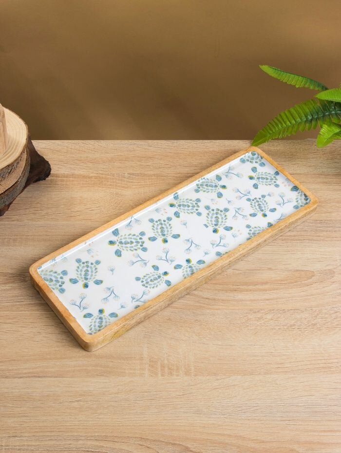 Блюдо сервировочное Sima-land прямоугольное "Черепаха и цветы", 41х15 см, дерево манго