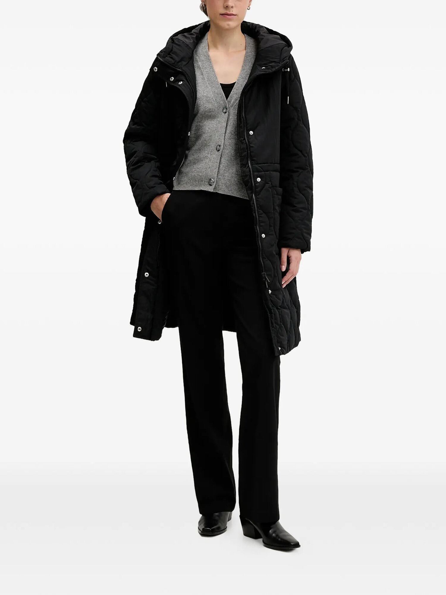 Пальто Sisley Hooded quilted coat, размер 38, black / black — фото 1