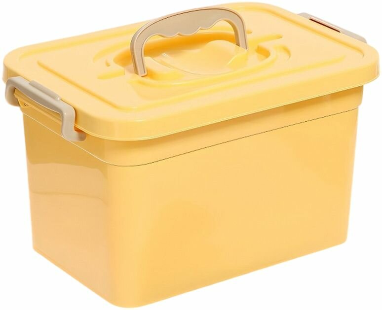 Контейнер для хранения с крышкой, объем 6.5 л, размер 20х30,5х17 см, пластиковая коробка, прозрачный ящик-органайзер для детских игрушек, вещей и мелочей, цвет бежевый