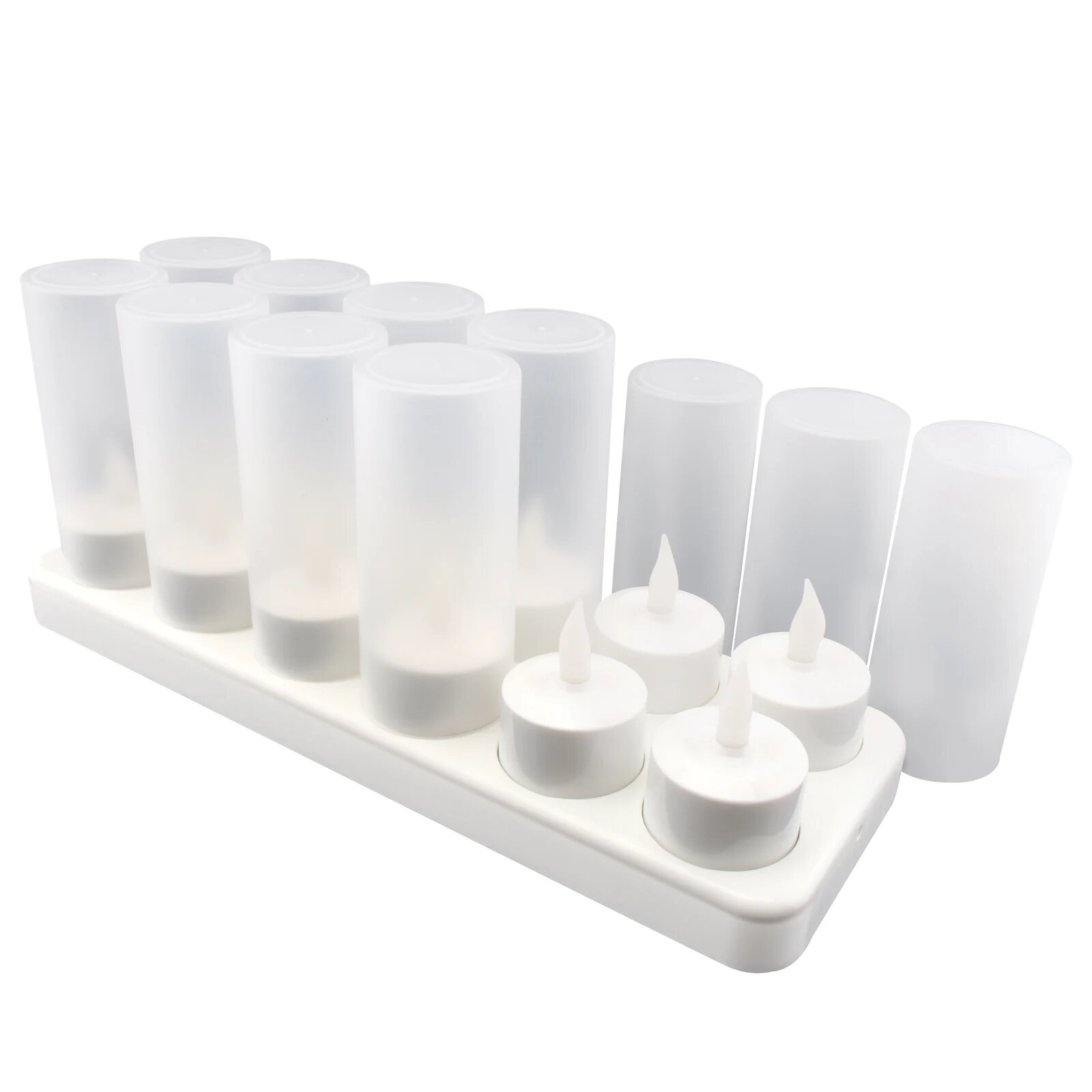 Зарядные светодиодные электрические свечи для праздничных украшений Светодиодные свечки с горением Tea Lamp 12 штук EU Цвет: корпус белый свет желтый свет Размер продукта: 4.5*4.5*10CM Батарея: 3.7V 200mAh никель-водородная батарея Время работы: