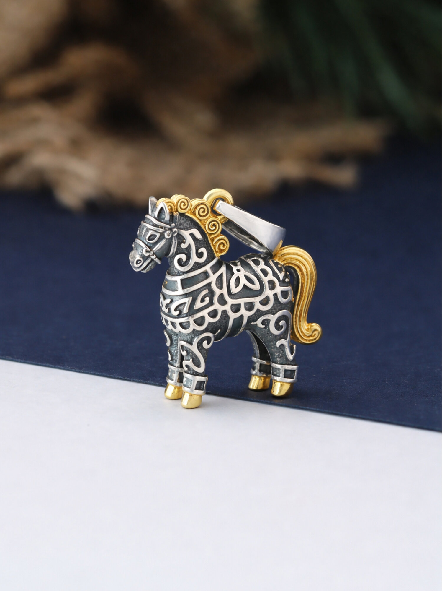 Подвеска BARTE, серебро, 925 проба, золочение, оксидирование