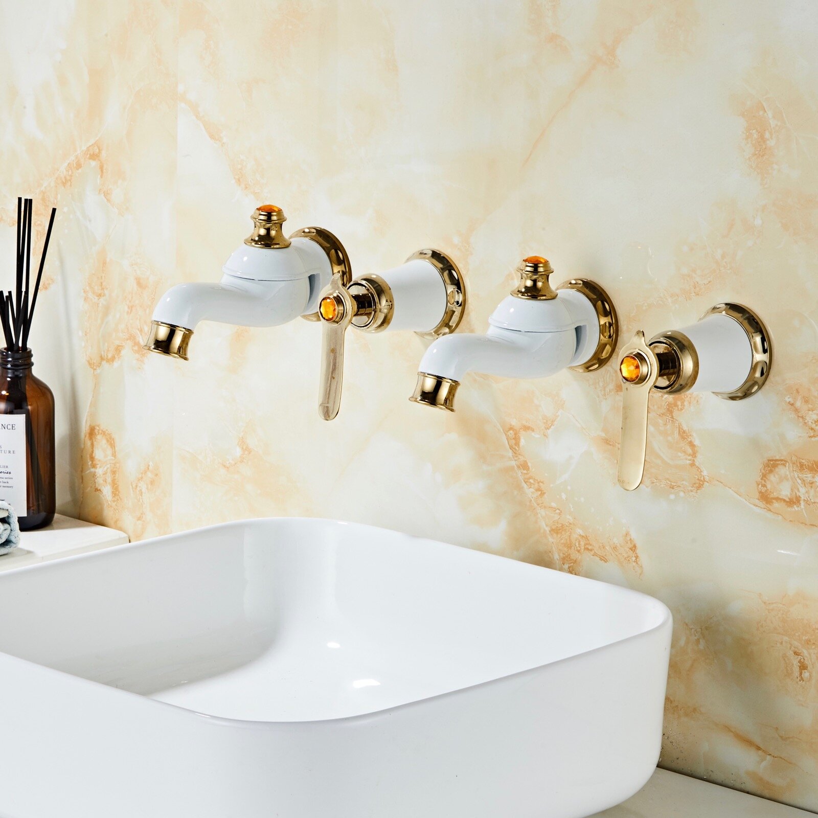 L7 Шкаф для ванной с умывальником в европейском стиле, золотой двойной умывальник, четырехкомпонентный набор, выдвижной разделенный комбинированный умывальник, смеситель на три-четыре отверстия