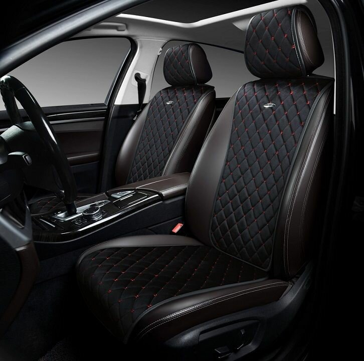 Накидка на сидение полиестер PSV Asterion PRO 2 FRONT Черный Отстрочка красная на передние сиденья 2 шт 134969