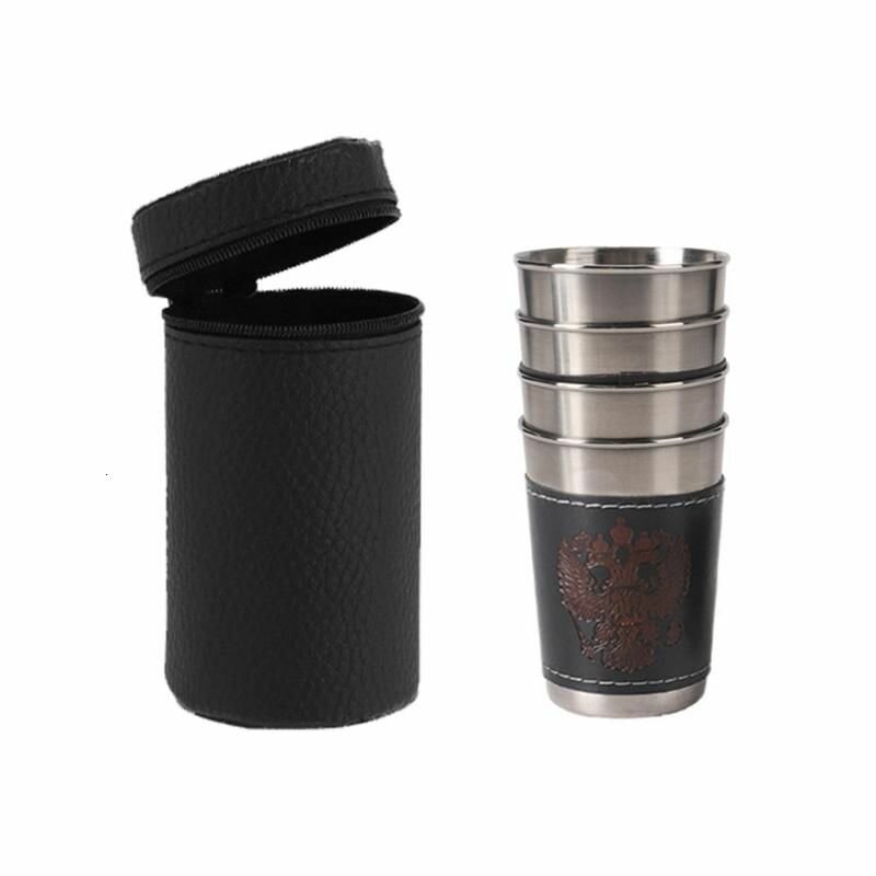Стальные стопки с кожаным чехлом, 180ML