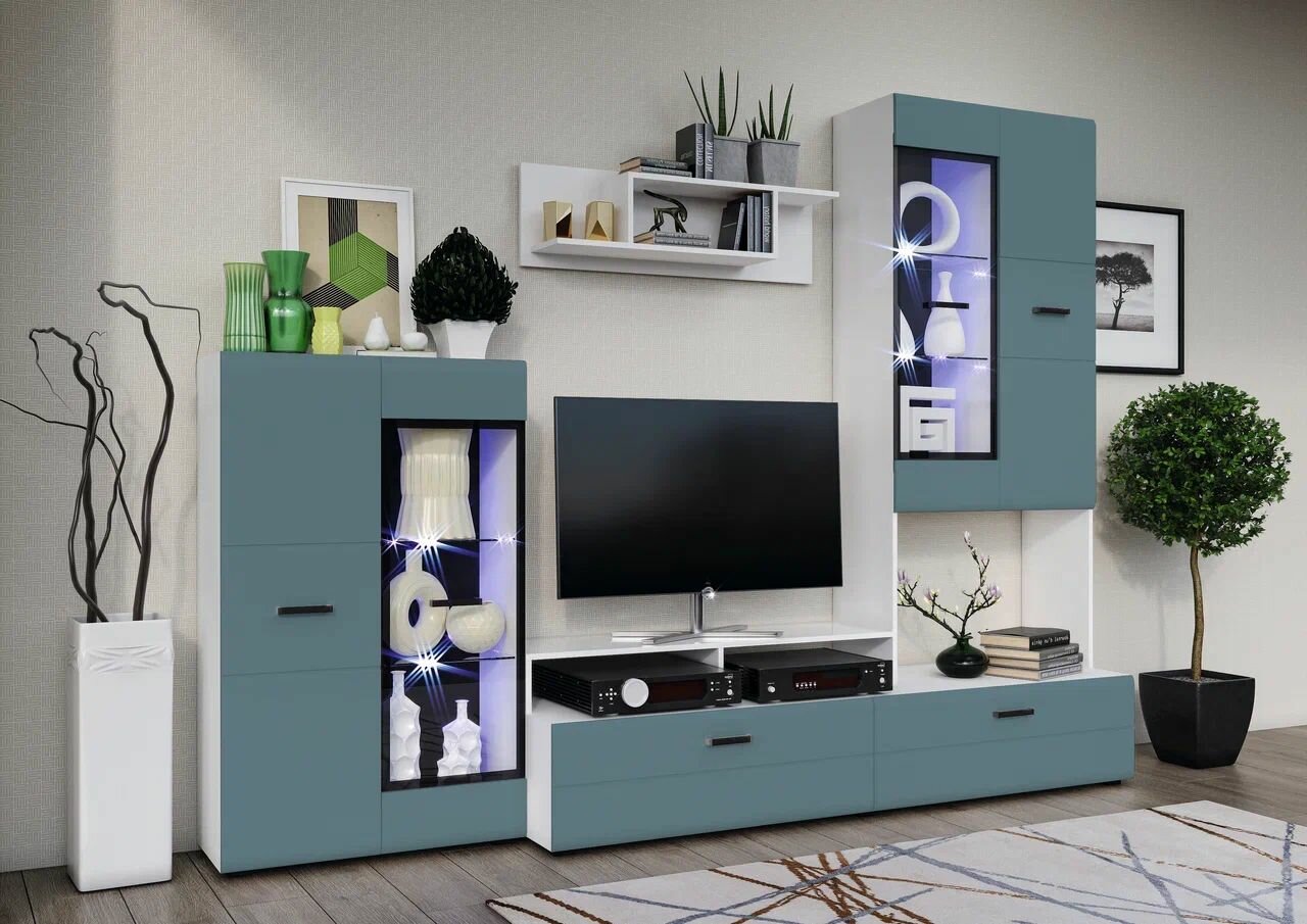 Гостиная Нэнси NEW Вариант №3 Браш Блю, Белый