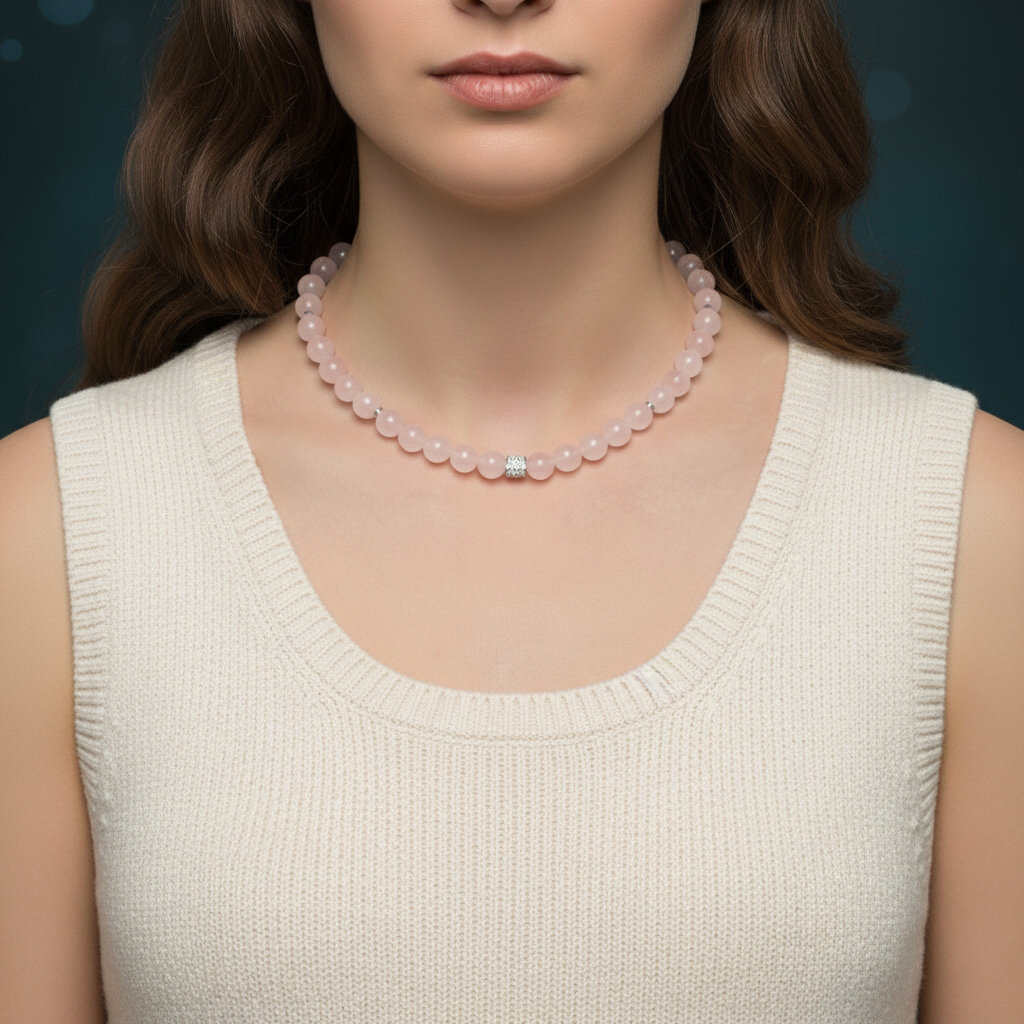 Колье, розовый кварц