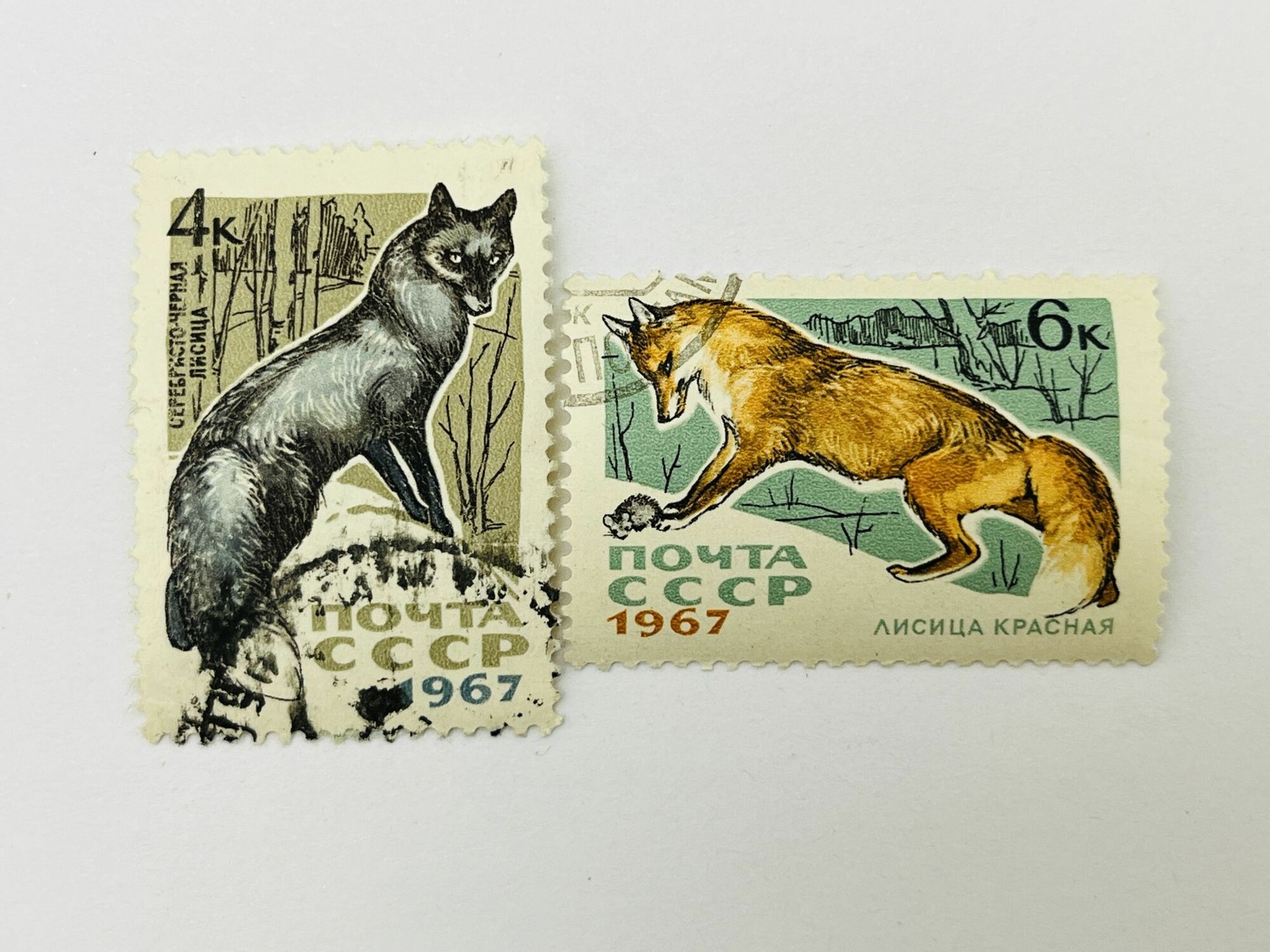 Пушные промысловые звери: Красная лиса. Серебристо-черная лиса. Неполная серия. Фауна. СССР. 1967. Загорский: 3443,3444. Гашен