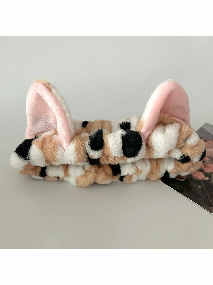 Мягкая повязка на голову с кошачьими ушками для умывания и фиксации волос