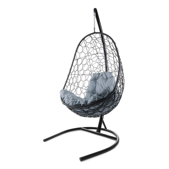 Подвесное кресло M-group овал с ротангом чёрное, серая подушка, шт