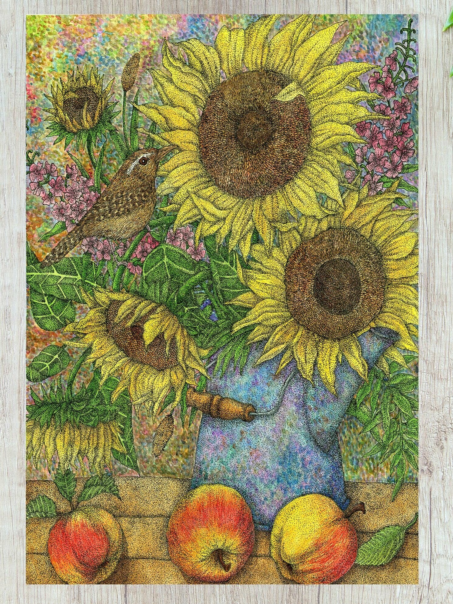 Открытка c цветами Букет подсолнухов с конвертом для посткроссинга. Открытка поздравительная