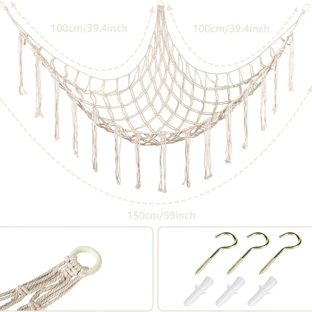 Креативный Уголок Для Игрушек: Подвесной Органайзер-гамак Из Мягкой Сетки И Хлопкового Каната Beige