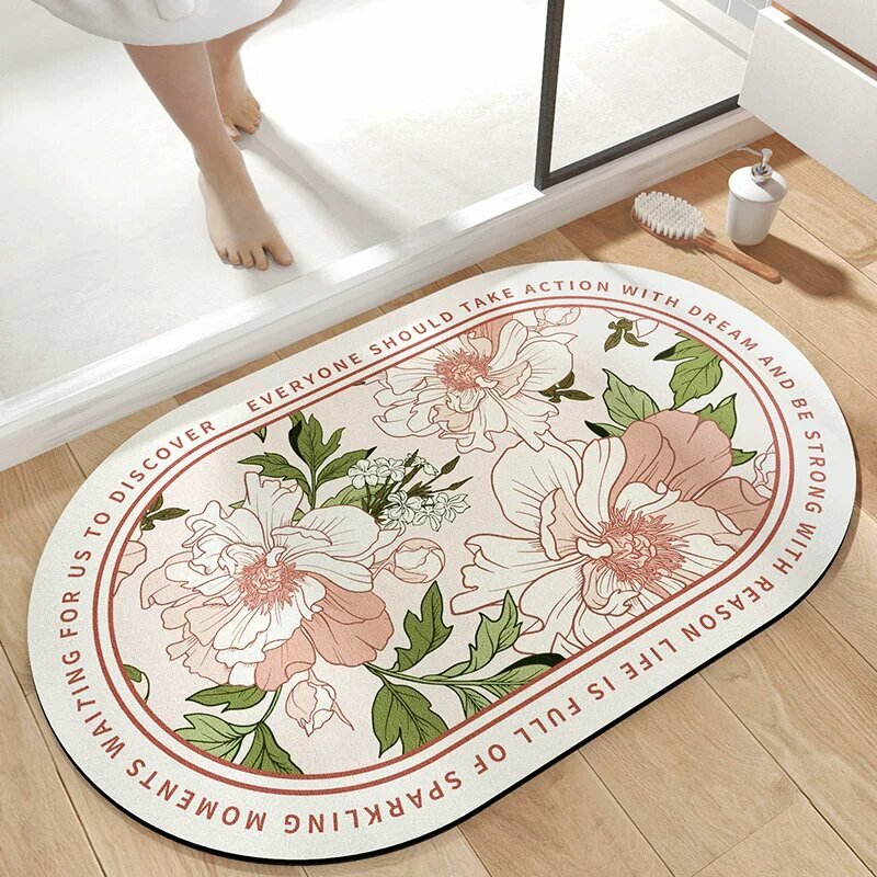 Ванная антипролетная впитывающая коврик 40x60см серия Цветочная История розовый цвет не скользящий коврик для душа