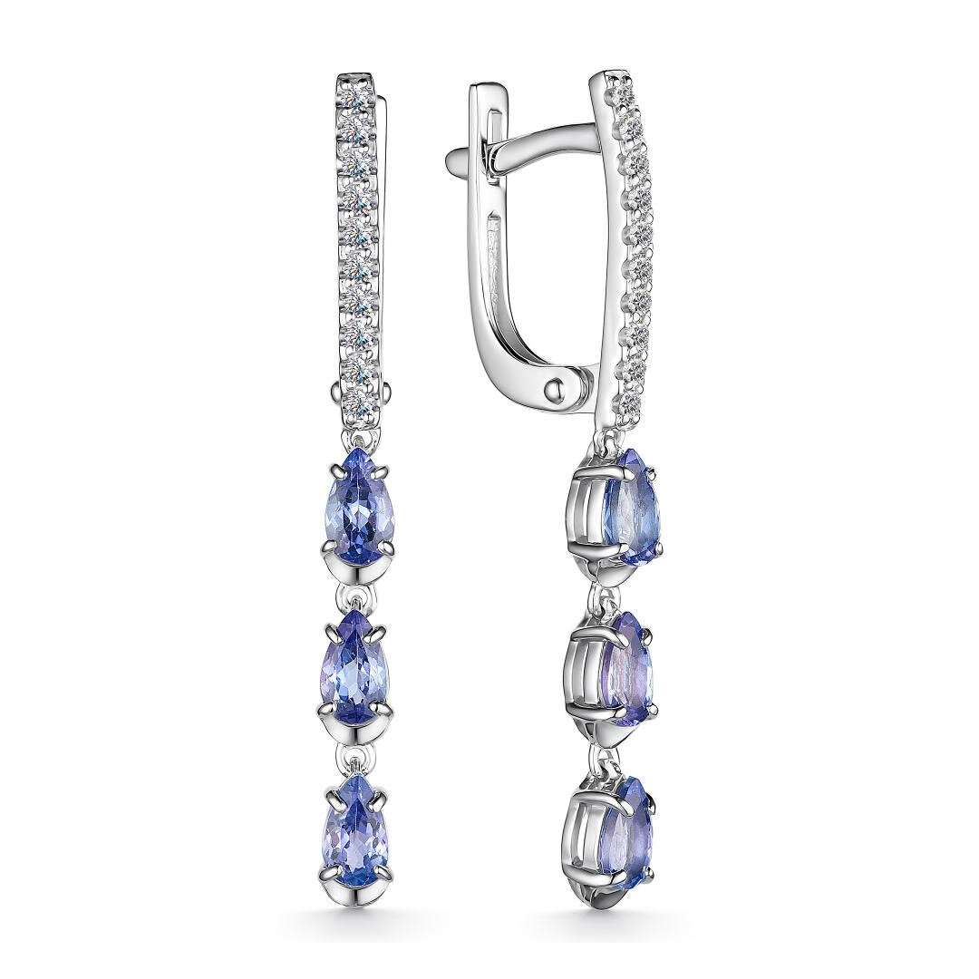 Серьги с подвесками, белое золото, 585 проба, танзанит, бриллиант