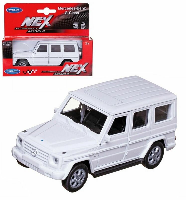Машинка Welly Mercedeces-Benz G-Class. масштаб 1:38, пружинный механизм, белый цвет