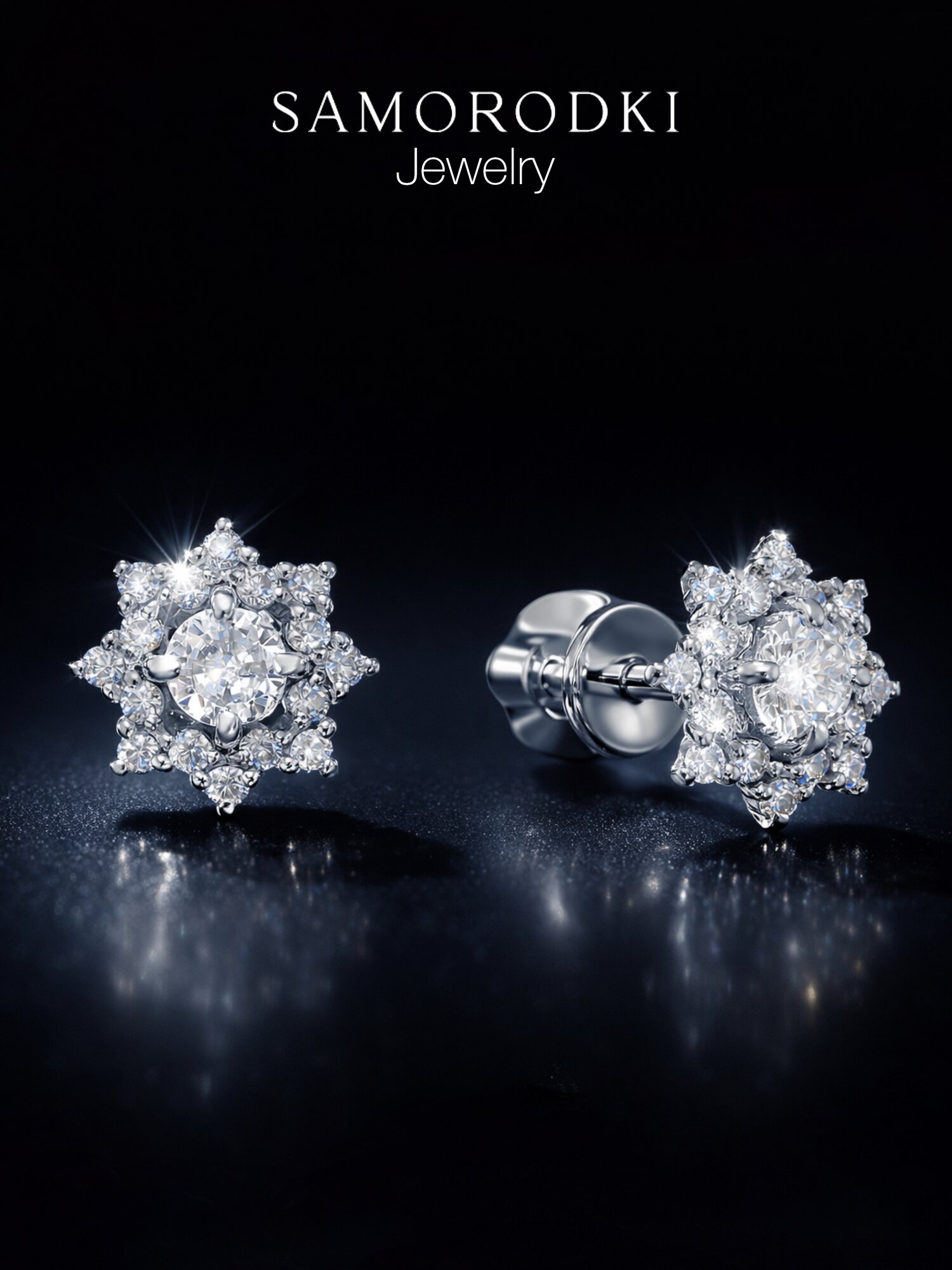 Серьги пусеты, серебро, 925 проба, родирование, фианит