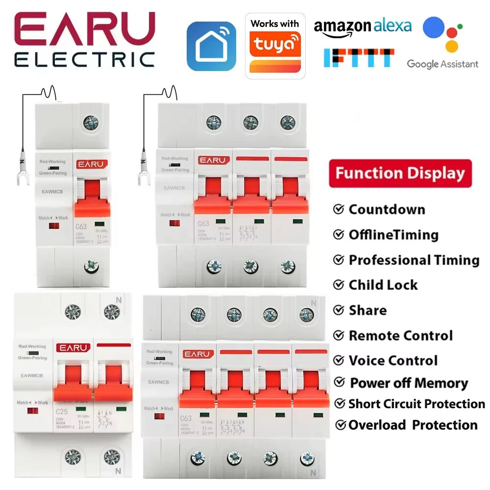 Автоматический выключатель 4P 25А WiFi EARUELETRIC