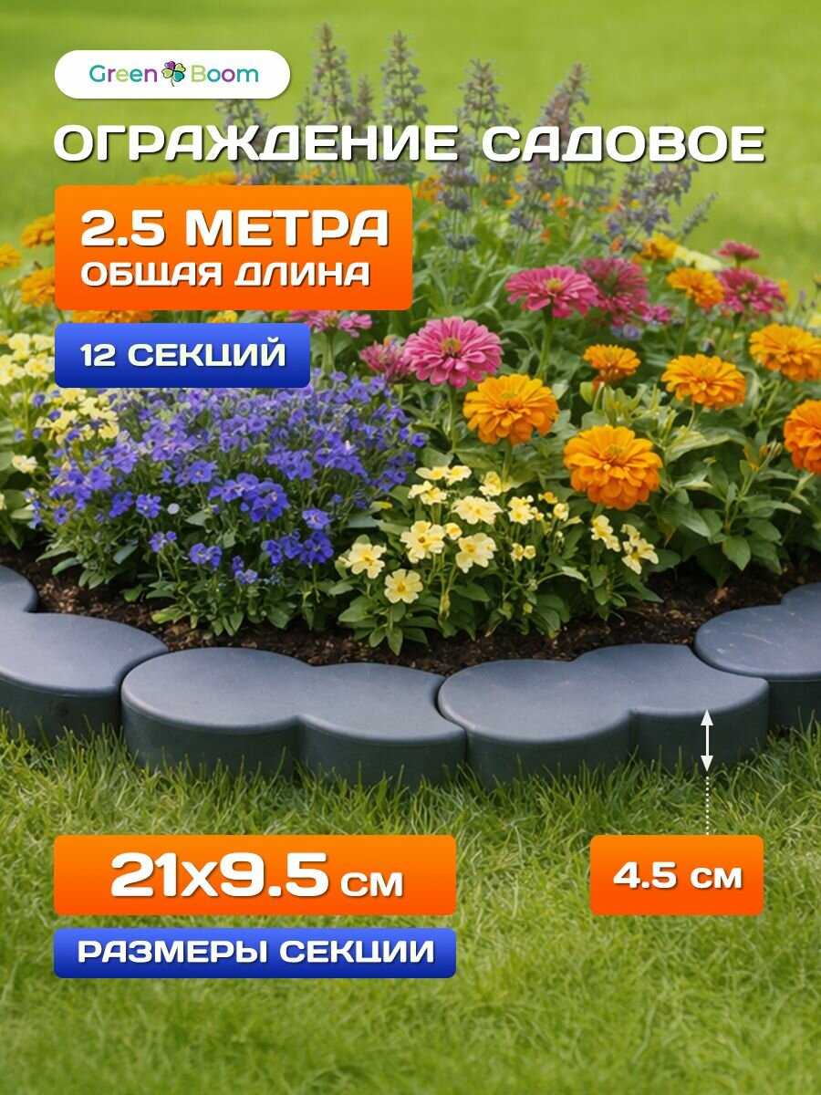 Садовое ограждение 21х9,5х4,5 см Green Boom 12 секций Серый
