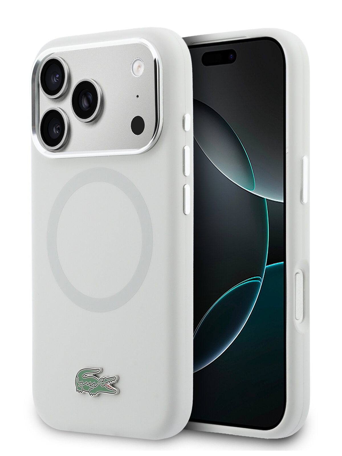 Чехол Lacoste на iPhone 17 Pro Max, с магнитами MagSafe, силиконовый с покрытием soft touch, серый