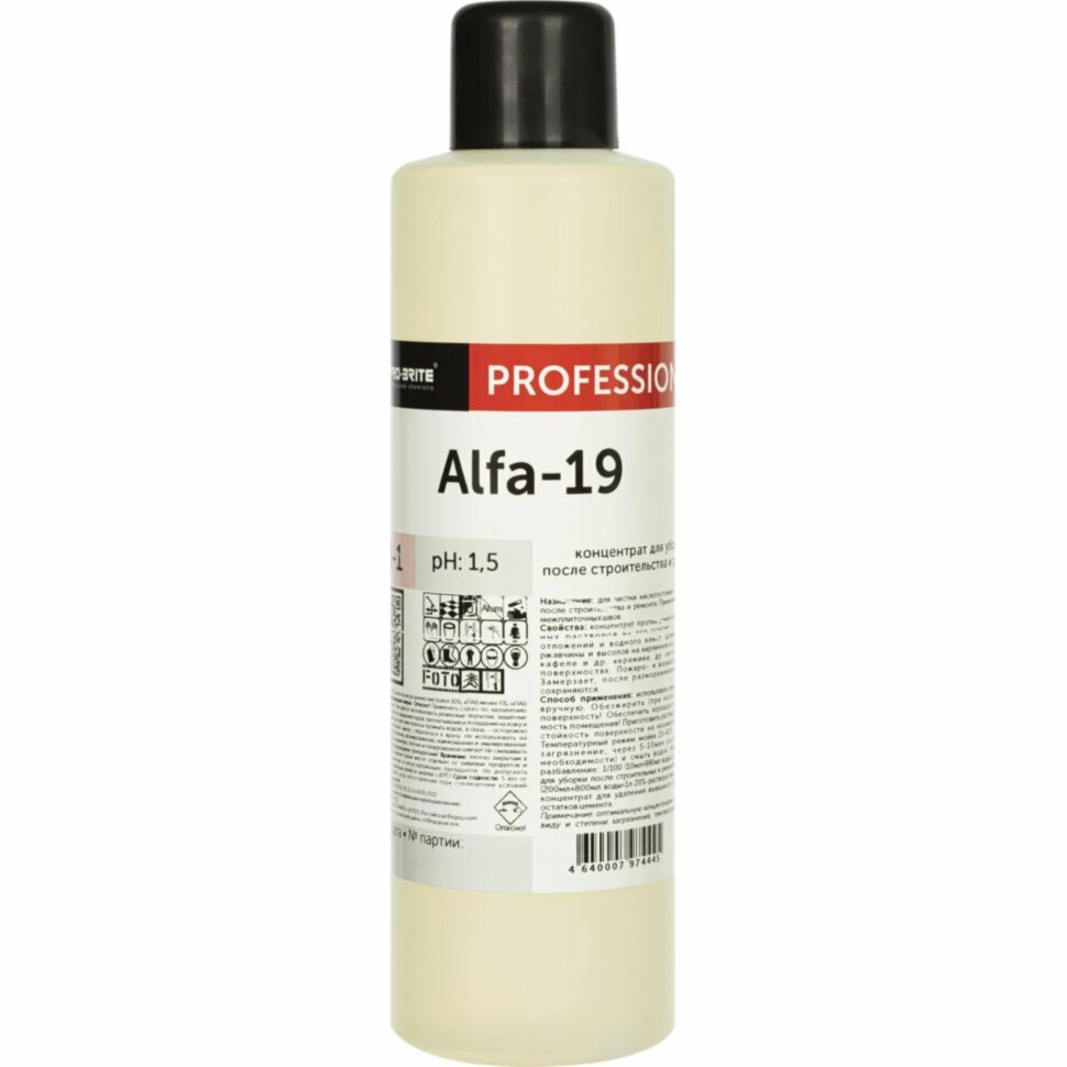 Профхим послестрой кисл д/удал цемента, затирок, ржавч Pro-Brite/ALFA-19, 1л, 1222082