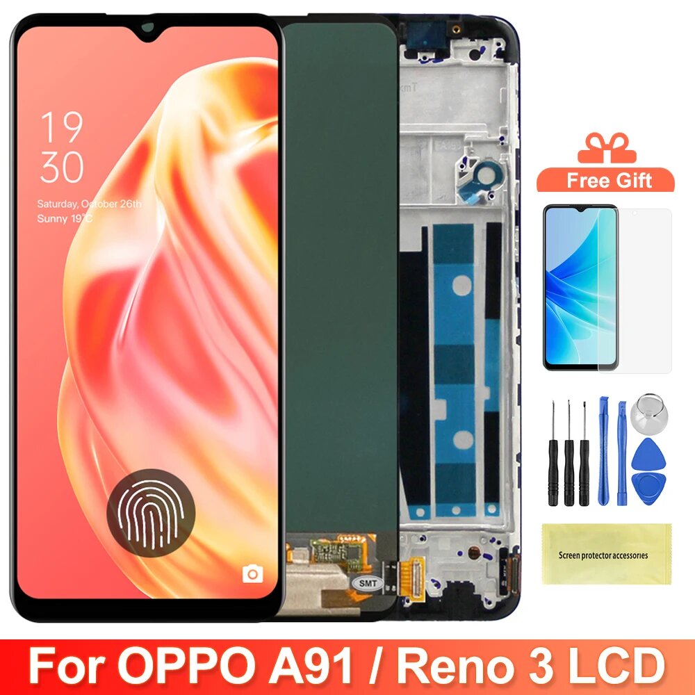 Reno 3 OPPO Reno3 CPH2043 Экран дисплея с рамкой, для Oppo A91 CPH2001 CPH2021 ЖК-дисплей Цифровой сенсорный экран в сборе