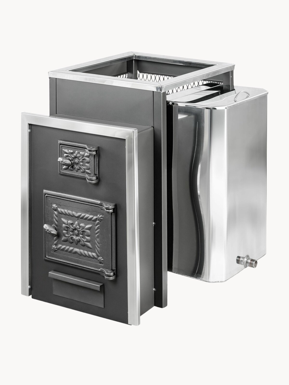 Печь банная Радуга ПБ 21Б, сталь 6 мм, чугунная дверца, открытая каменка