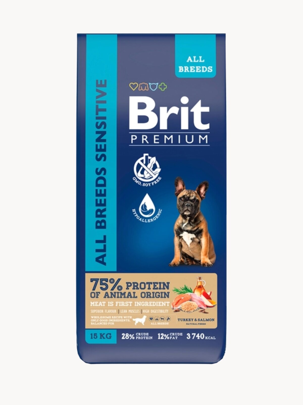 Сухой корм для собак с лососем и индейкой "Dog Sensitive", 15 кг BRIT PREMIUM