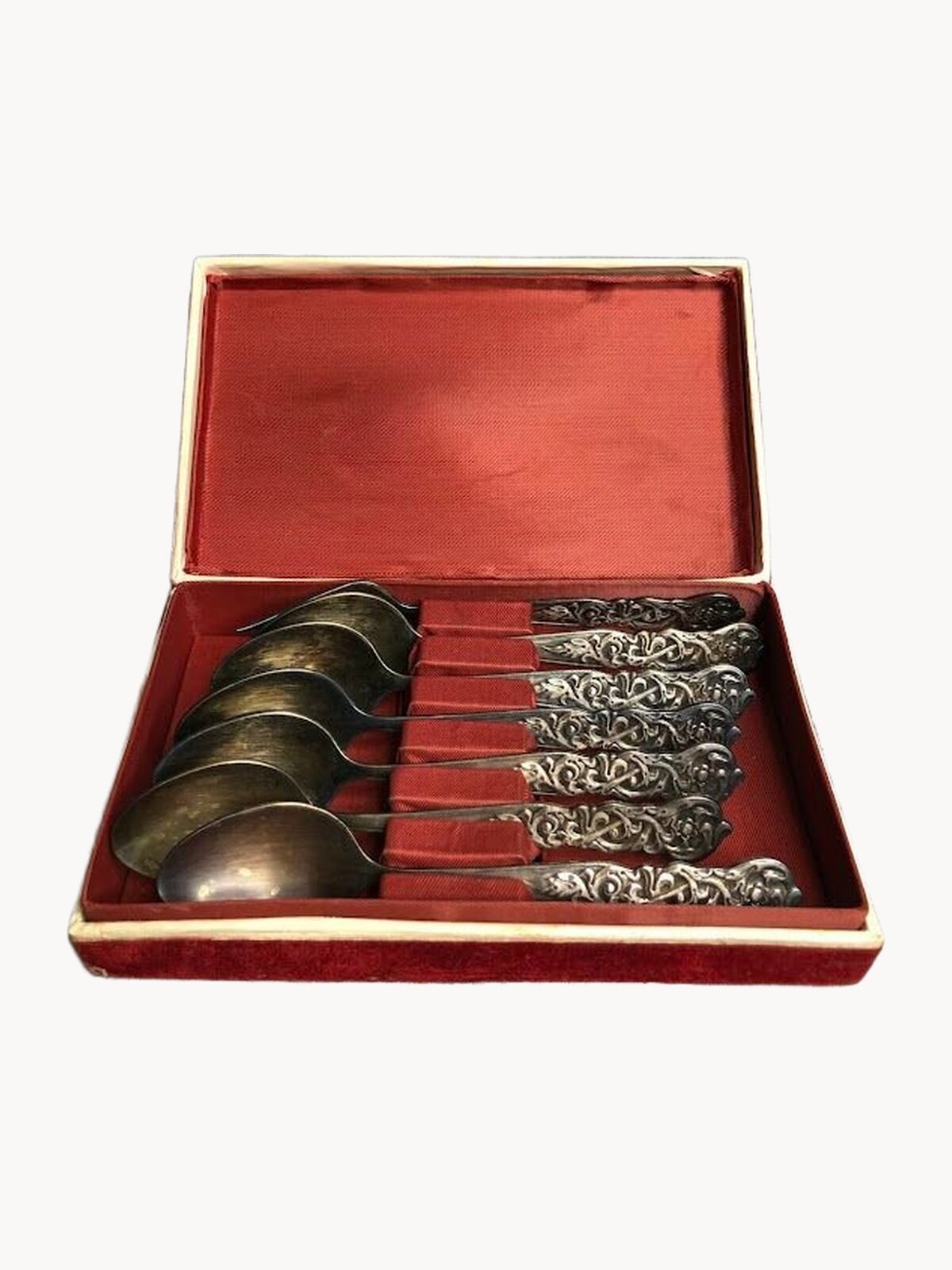 Столовый прибор винтажный, казхудожпром "восточные узоры", ОТК, набор 6 чайных ложек и 1 вилка, мельхиор