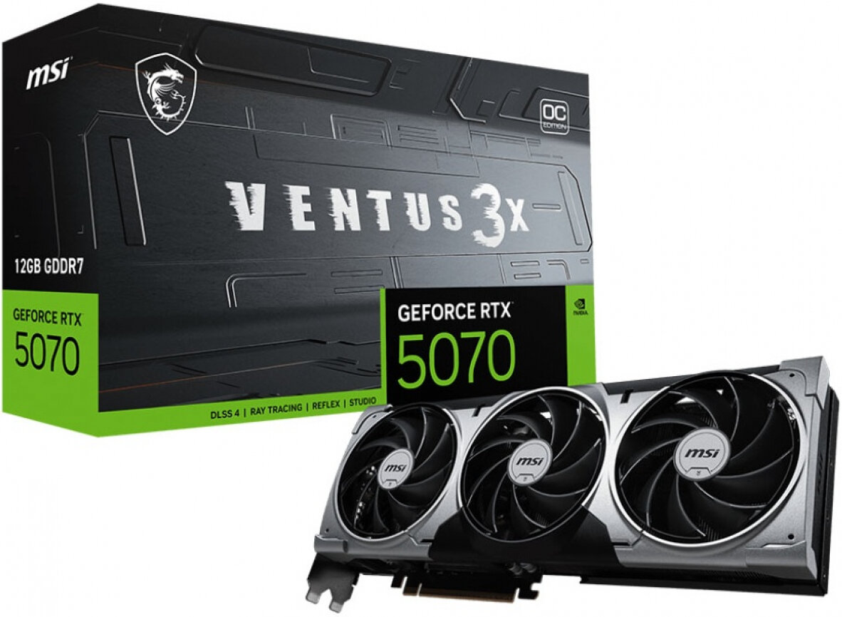 Видеокарта RTX 5070 12Gb MSI VENTUS 3X OC, Blackwell 6144 ядра CUDA, 3 вертушки