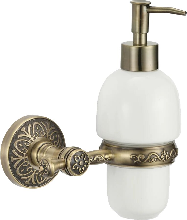 Дозатор для жидкого мыла Savol 58 с S-005831C подвесной, механический, белый, бронзовый, матовый, керамический, латунный, круглый, диспенсер для мыла
