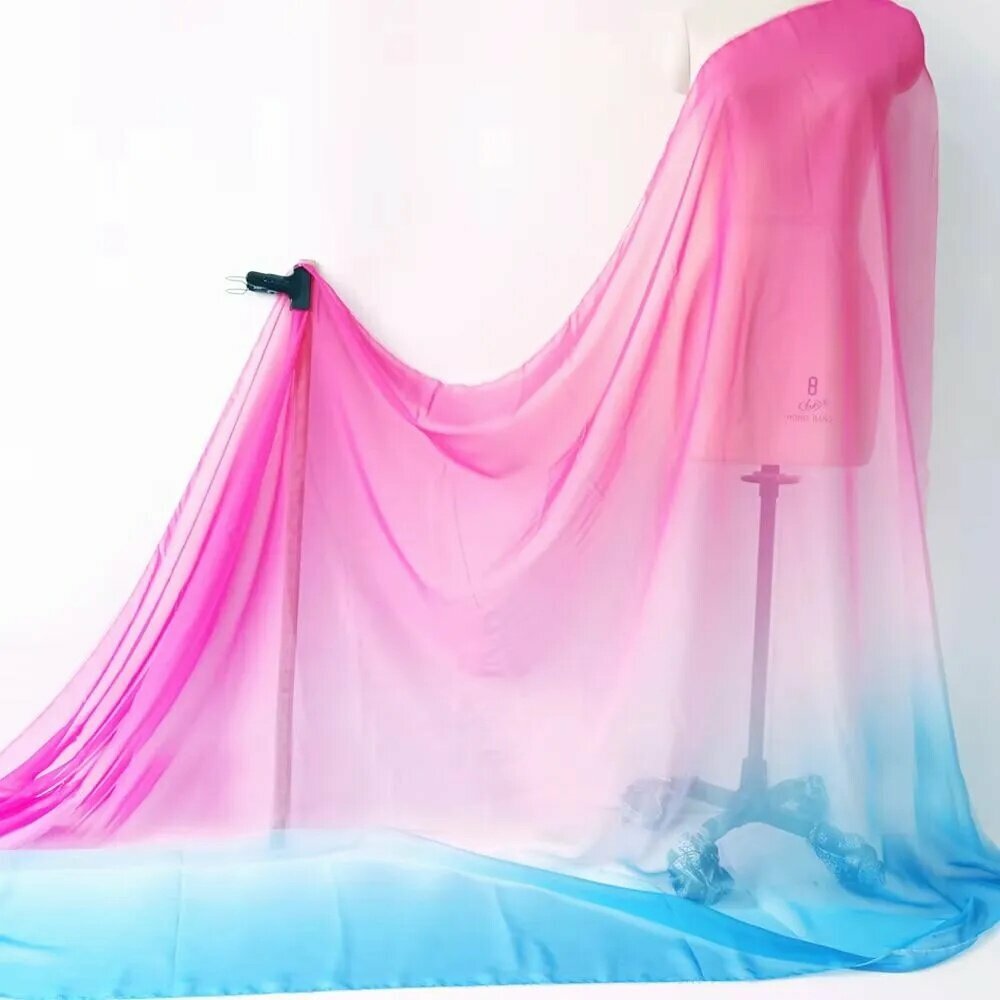 Ткань шифон для танцевальных шарфов, градиентный принт, прозрачная легкая, ширина 148 см, 30D, на метраж, для творчества и декора