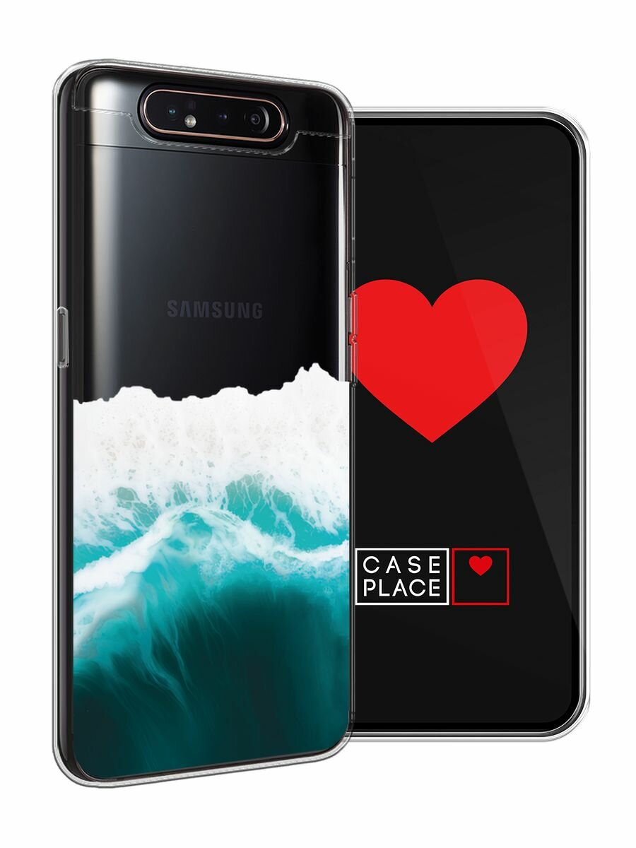 Чехол на Samsung Galaxy A80 / Самсунг Гэлакси A80 с принтом "Большая волна", прозрачный — фото 1