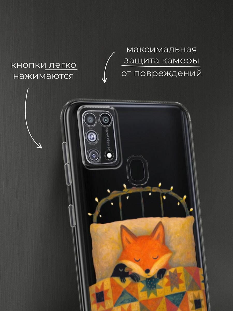 Чехол на Samsung Galaxy M31 / Самсунг Галакси М31 с принтом "Лисичка спит", прозрачный — фото 1