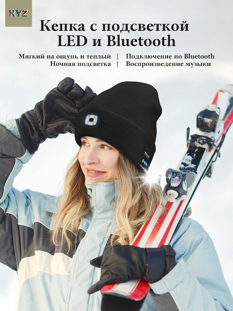 Вязаная шапка с беспроводными наушниками, Bluetooth, USB