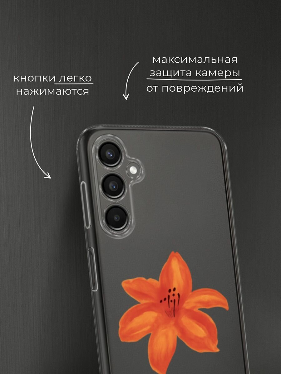 Чехол на Samsung Galaxy A24 / Самсунг Галакси A24 с принтом "Оранжевый цветок", прозрачный — фото 1