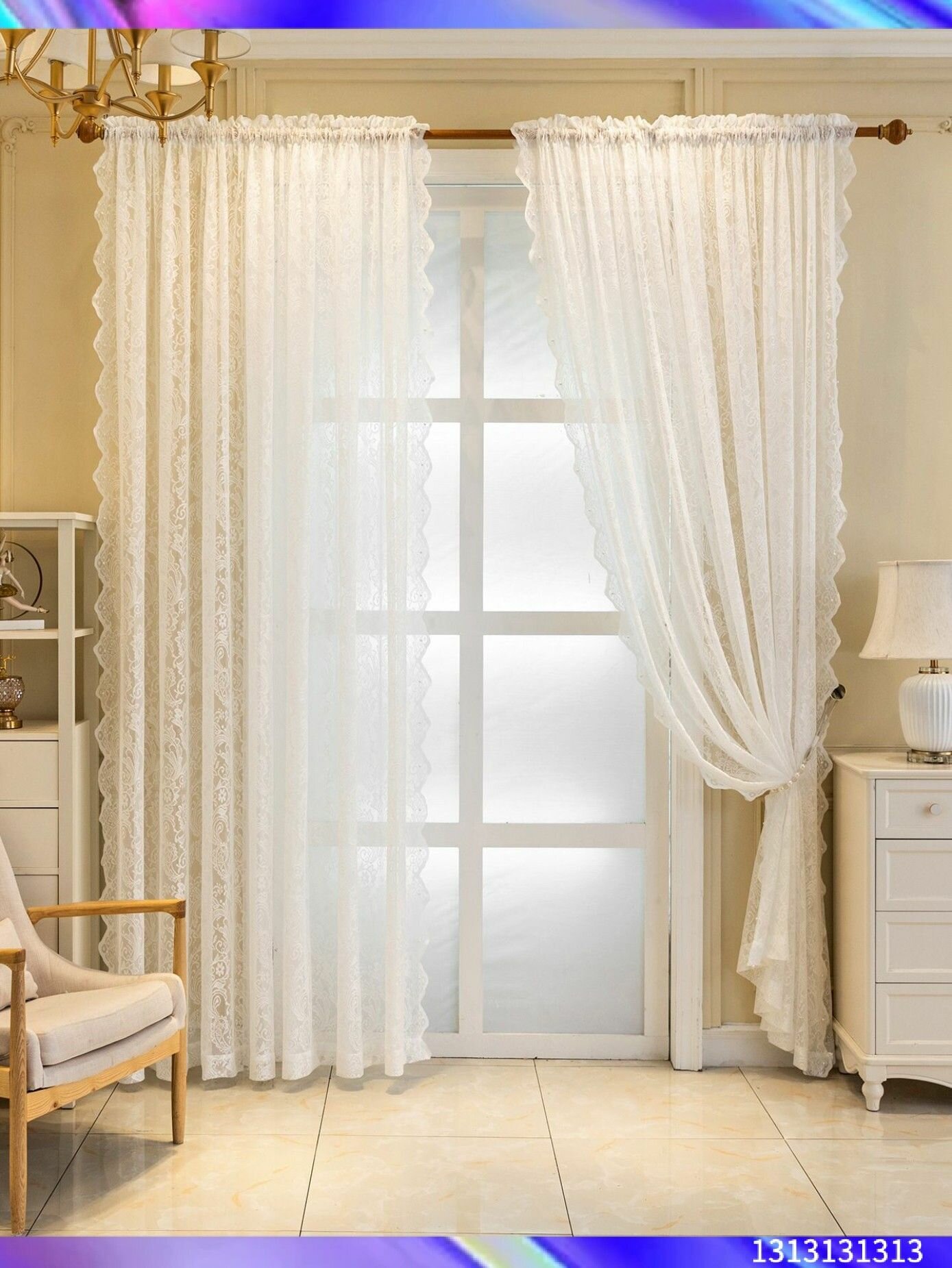 Эксклюзивный ажурный тюль 140х245, ретро стиль из хлопка, винтажная вязка