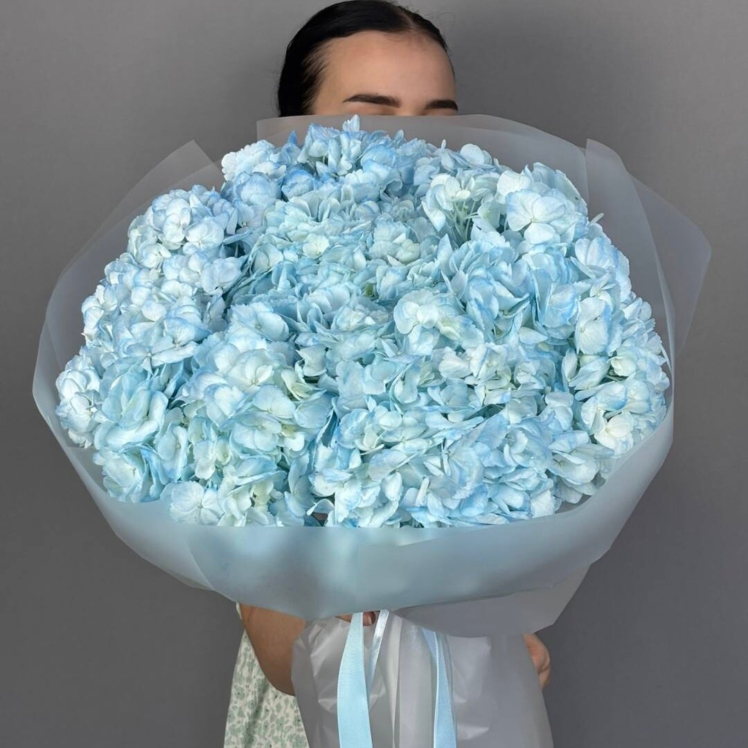 Букет из голубых гортензий 5 шт, красивый букет цветов, шикарный, премиум цветы, премиум букет
