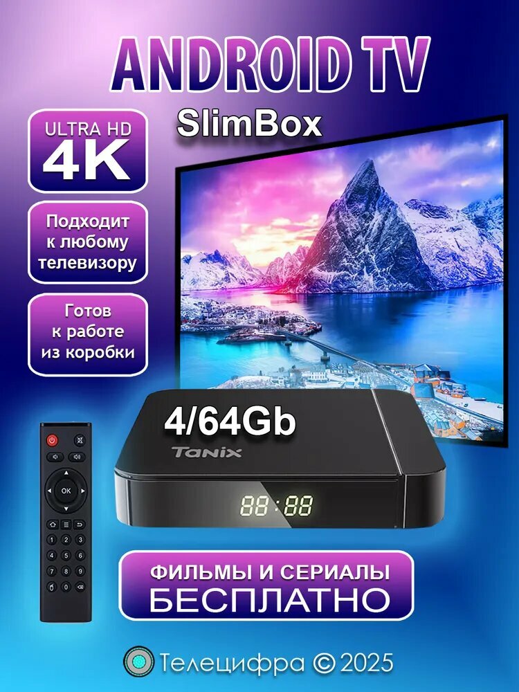 Tanix W2 PRO. Смарт ТВ приставка для телевизора с прошивкой SlimBox ATV 4/64 4K /Smart TV/Android 11/WI-FI 2.4&5G