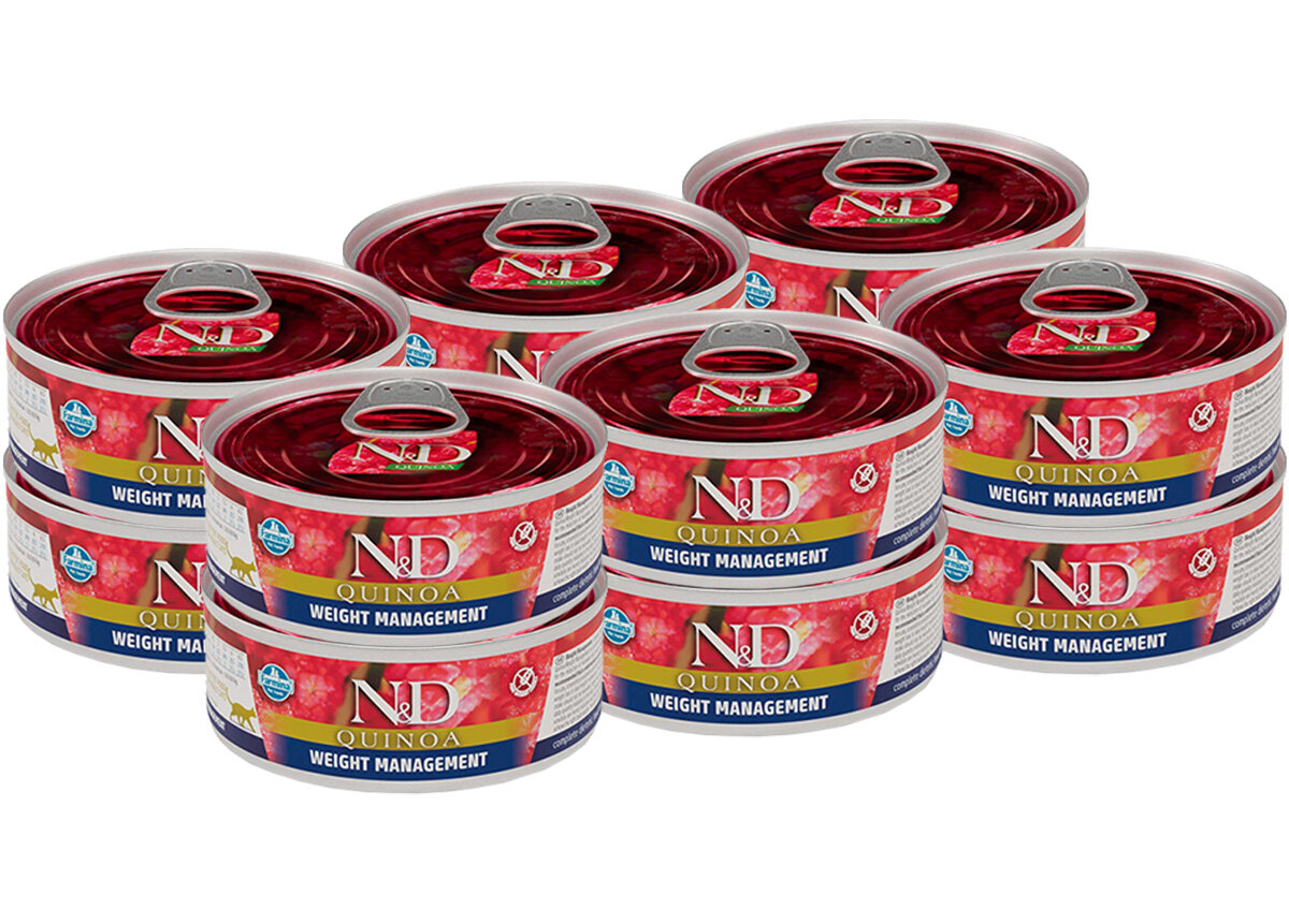 Корм влажный Farmina Cat N&D Quinoa Weight Management диетические для взрослых кошек беззерновой с ягненком и киноа, 80 г х 12 шт