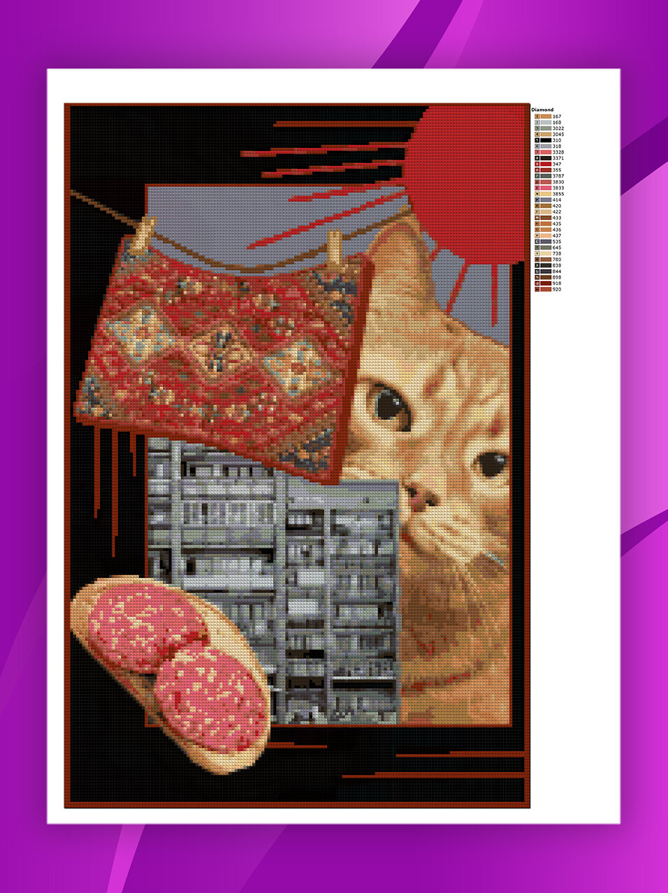 Алмазная мозаика без подрамника - вышивка Кот и ностальгия 40 х 60 см