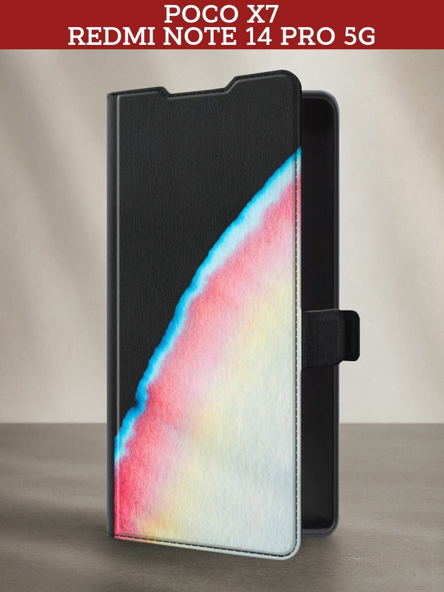 Чехол-книжка на Poco X7/Redmi Note 14 Pro 5G / Поко Х7/Редми Нот 14 Про 5G с принтом Слияние красок, черный