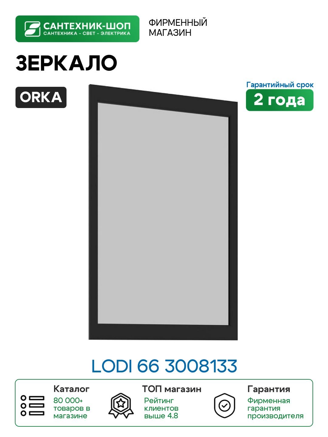 Зеркало Orka Lodi 66 3008133 цвет Черный матовый