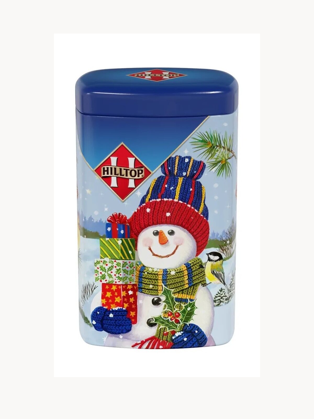 Hilltop Подарок Цейлона подарочная банка Символ года Снеговик с подарками , 80гр